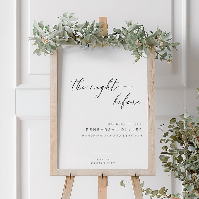 Rehearsal Dinner Entrance Sign, Night Before Wedding Sign Template ...