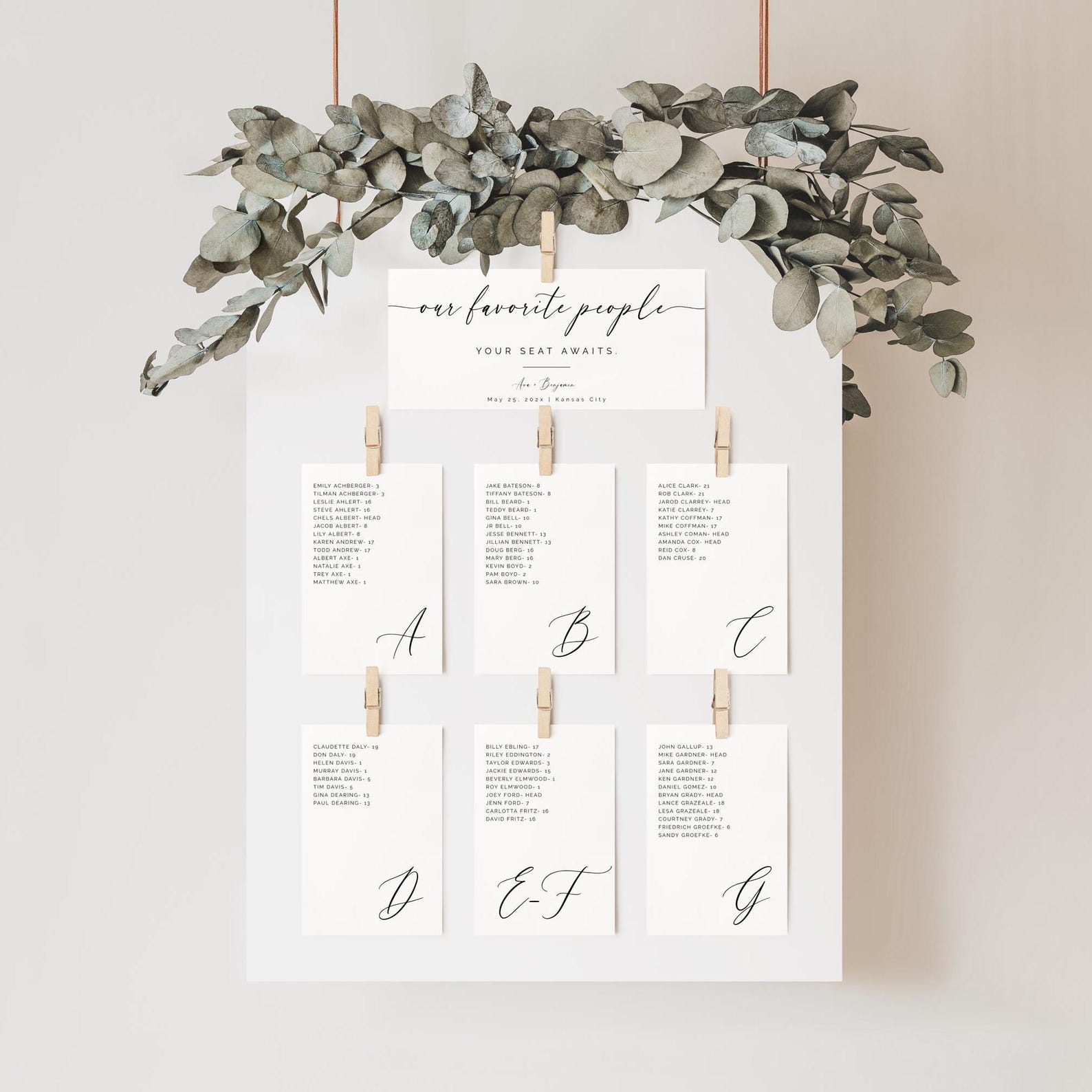 Alphabetical Seating Chart Wedding Mirror Cards Template, Minimalist ...