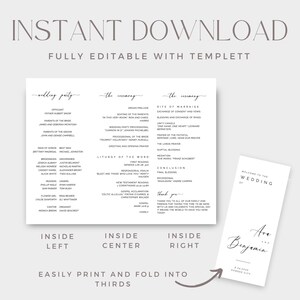 Tri Fold Wedding Program Template, Wedding Pamphlet Template, Church Wedding Program Template ...