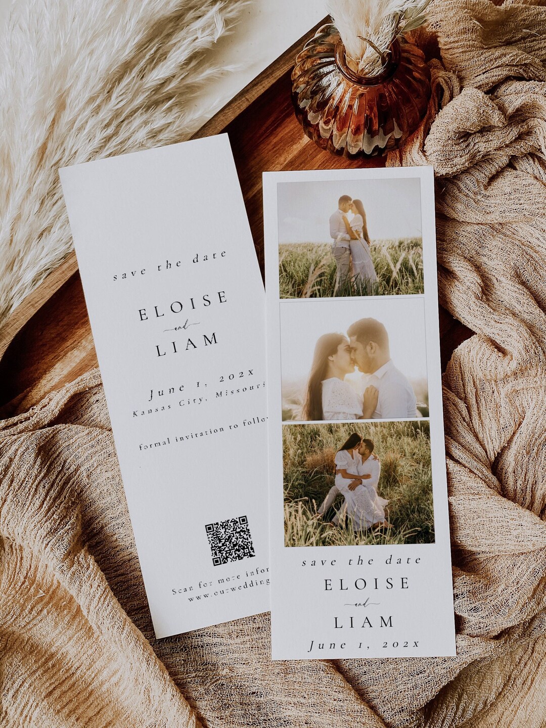 Save the Date Photo Strip, Save the Date Photo and QR Code, Modern Save ...