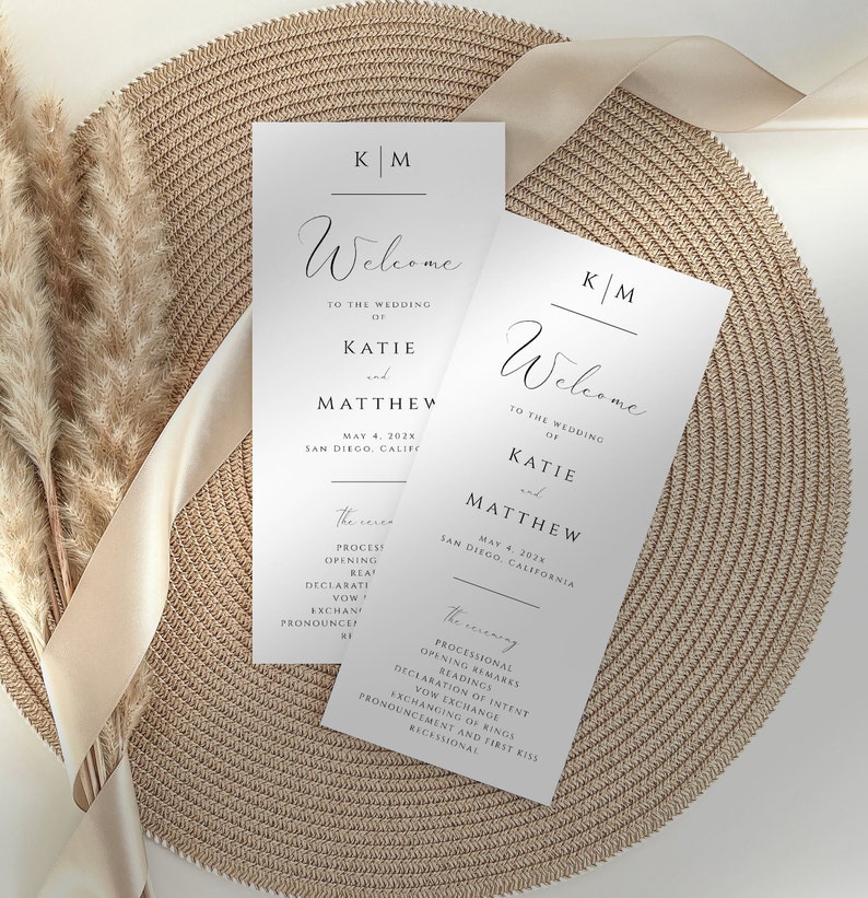Trifold Wedding Program Seating Chart Template, Minimalist Alphabetical ...