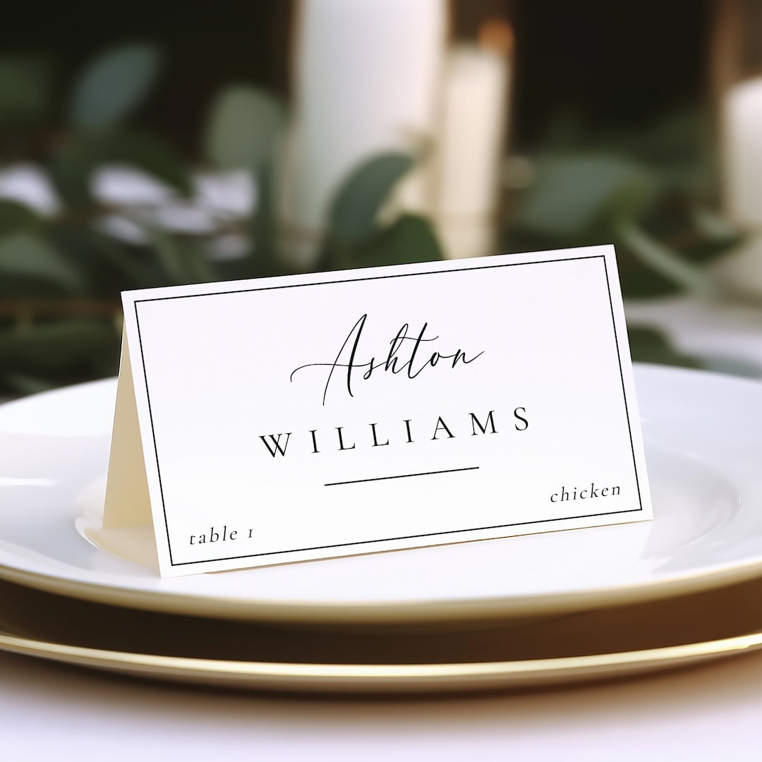 Place Card With Meal Option, Place Cards With Border, Meal Choice Place ...