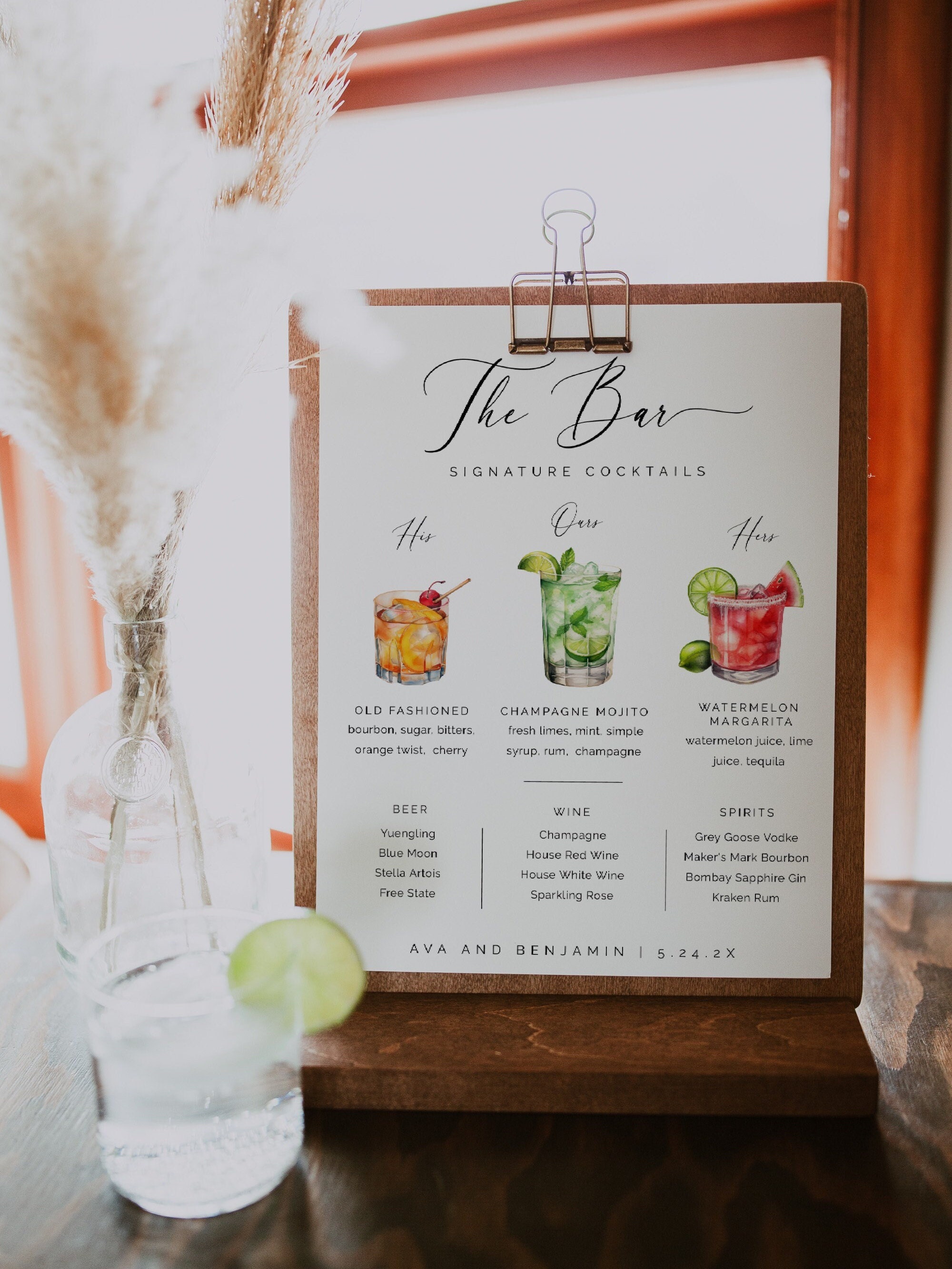 Digital Bar Menu 8x10, Cocktail Hour Bar Menu, Beer and Wine Bar Menu ...