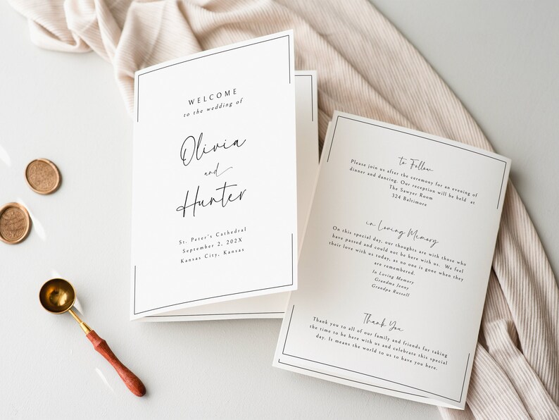 Wedding Programs Template Foldable, Traditional Wedding Program, 4 Page ...