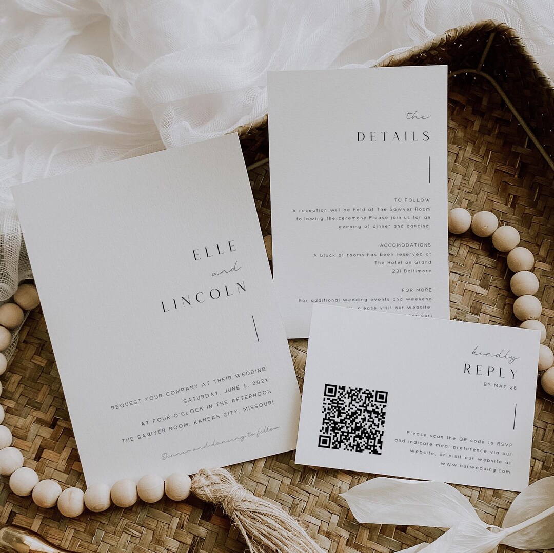 Formal Wedding Invitation Template, Modern Wedding Invitation Suite, QR ...