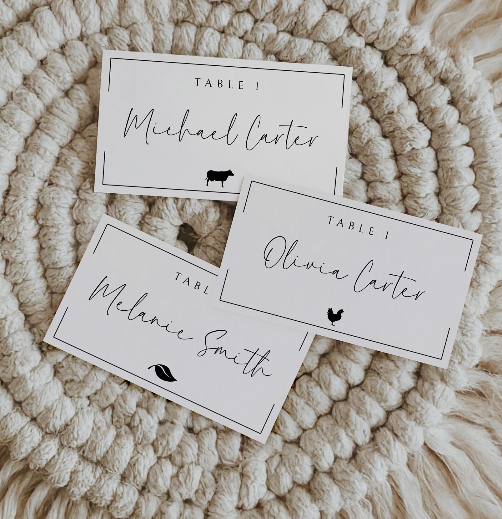 Place Cards With Menu Icon, Place Cards With Border, Meal Choice Place ...