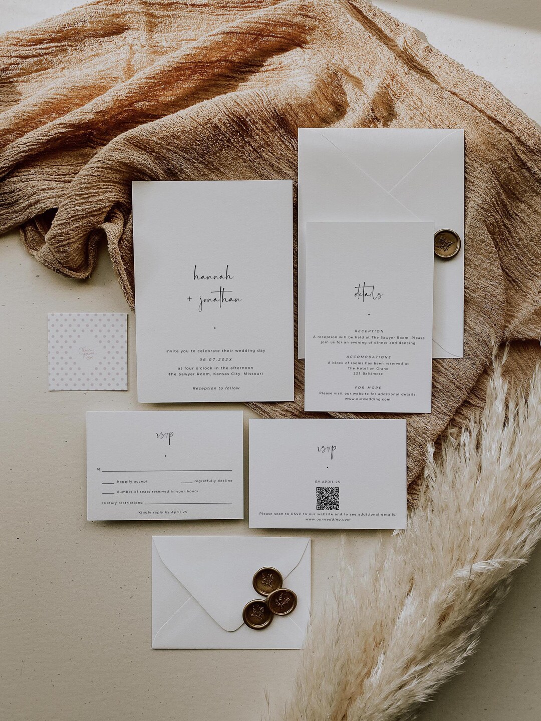 Wedding Invitations With QR Code Template, Handwritten Wedding ...