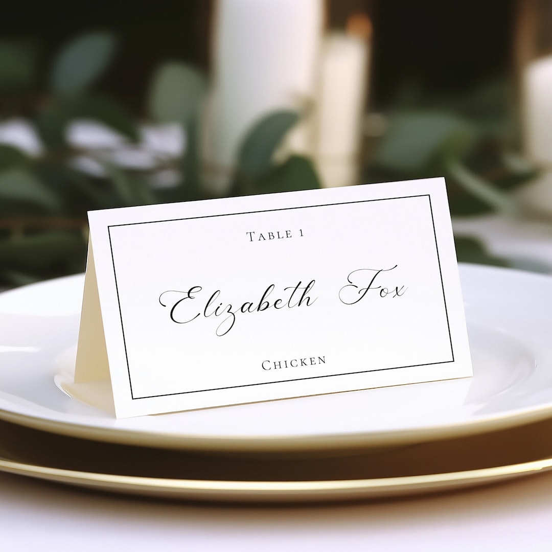 Place Cards With Border, Wedding Place Card Meal Choice, Elegant Place ...