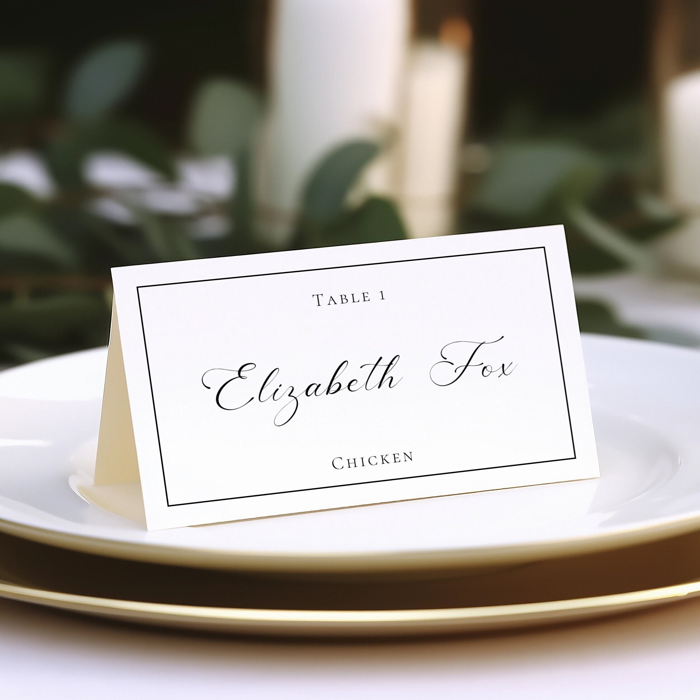 Place Cards With Border, Wedding Place Card Meal Choice, Elegant Place ...