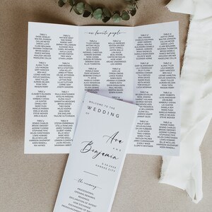 Trifold Wedding Program Template With Seating Chart, Wedding Day ...