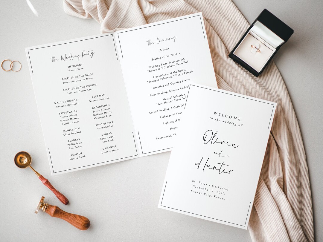 Wedding Programs Template Foldable, Traditional Wedding Program, 4 Page Ceremony Program, Order ...
