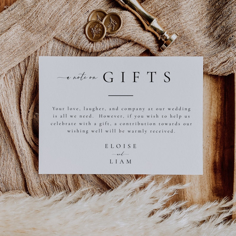 A Note on Gifts Card Template, Wedding Invitation Enclosure Card ...