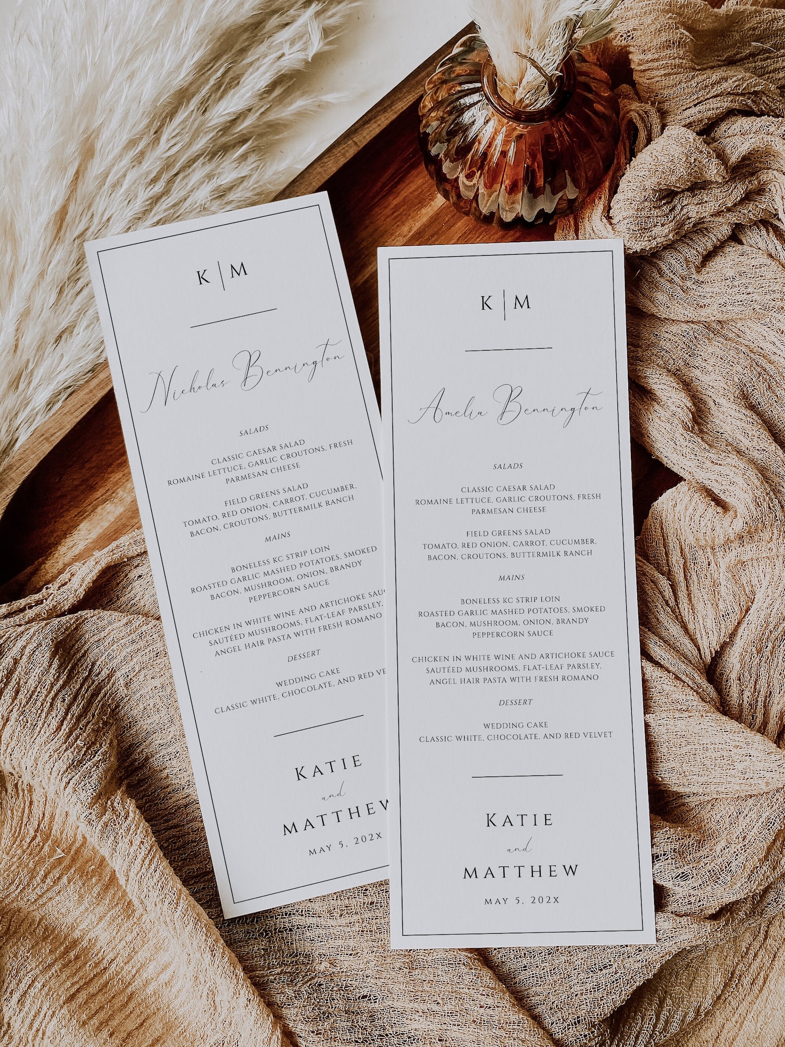 Menu Card With Monogram, Rehearsal Dinner Menu and Name Card, Slim ...
