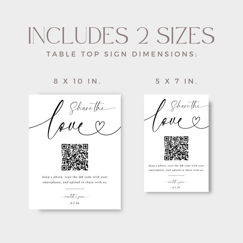 Share the Love QR Code Sign Template, QR Code Wedding Photo Album ...