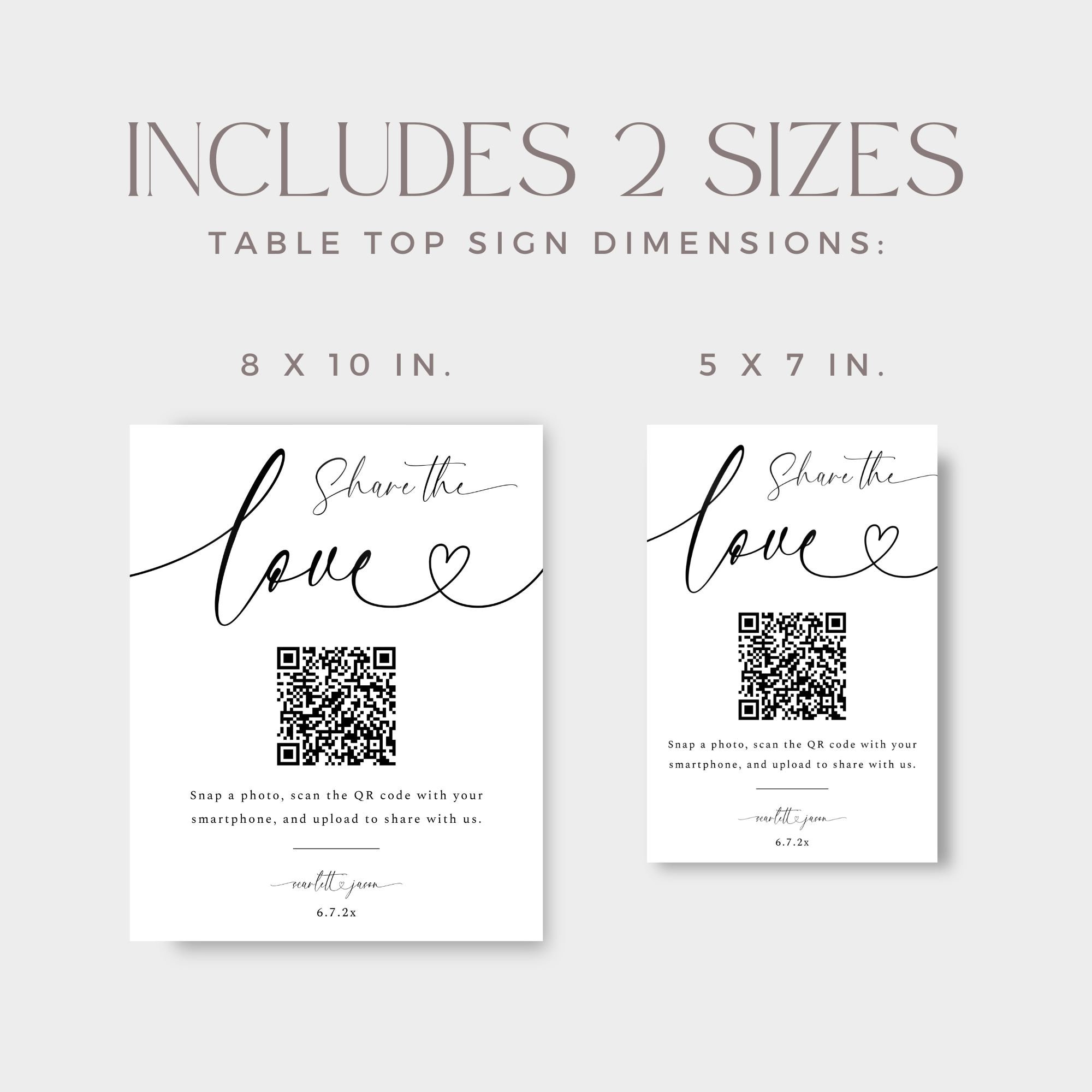 Share the Love QR Code Sign Template, QR Code Wedding Photo Album ...