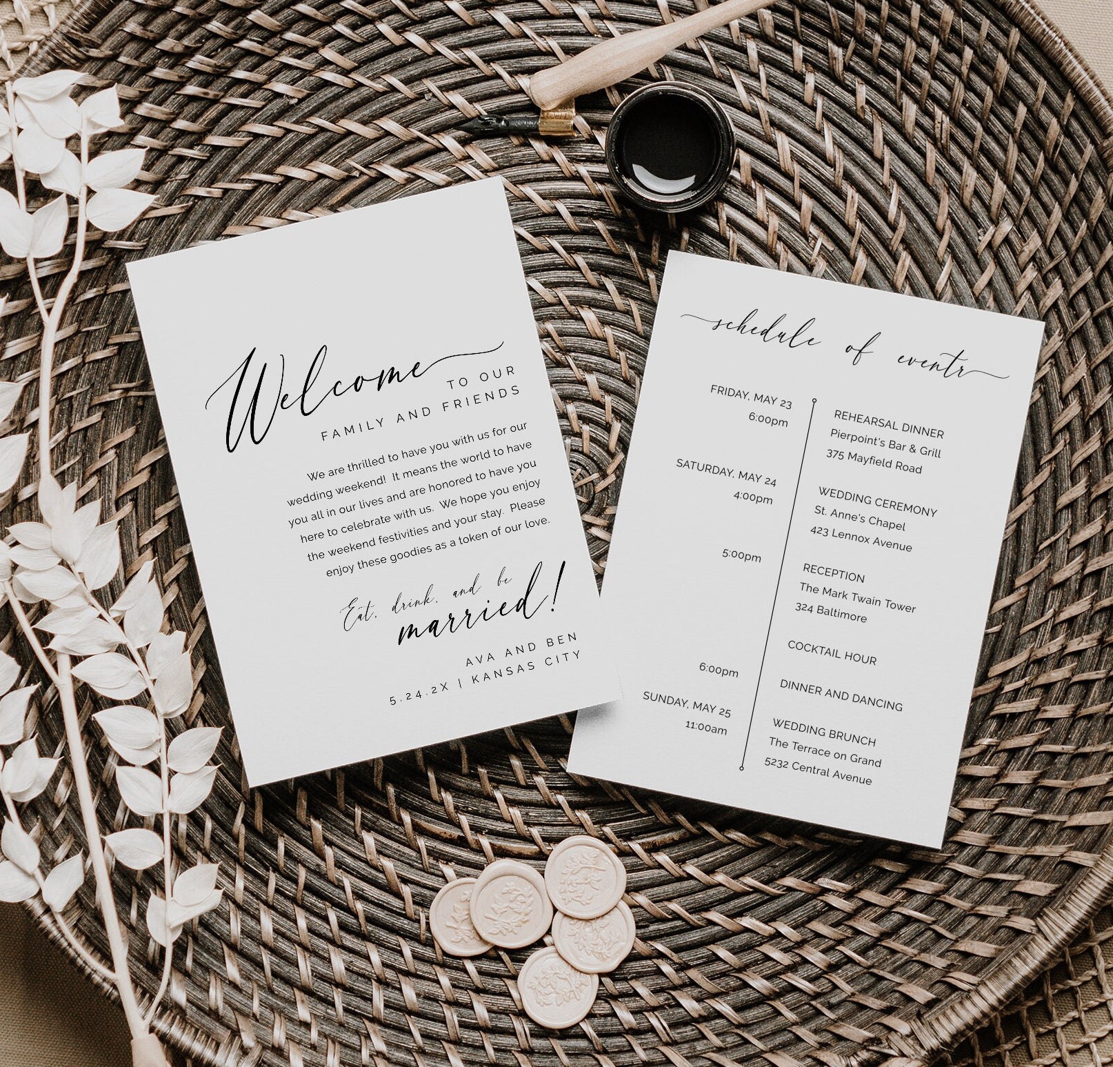 Wedding Welcome Card Template 5x7, Welcome Bag Tags Wedding Editable ...