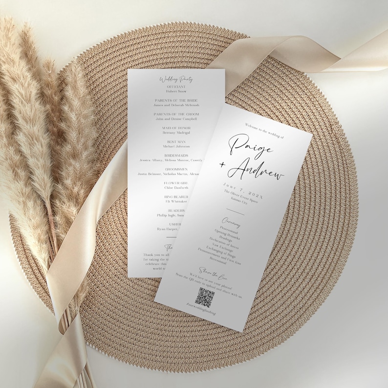 One Page Wedding Program Template, Wedding Program With QR Code for ...