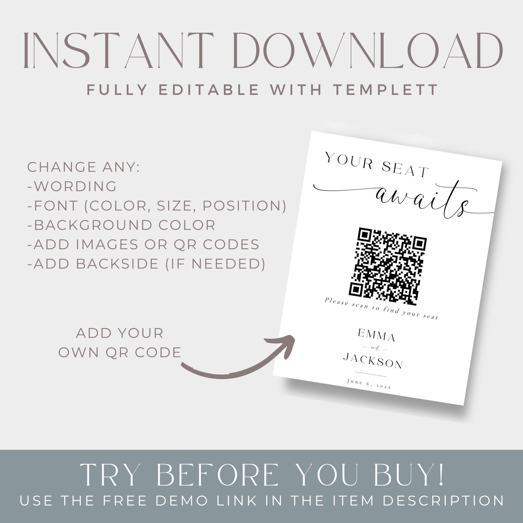 QR Code Wedding Seating Chart, Your Seat Awaits Seating Chart With QR ...