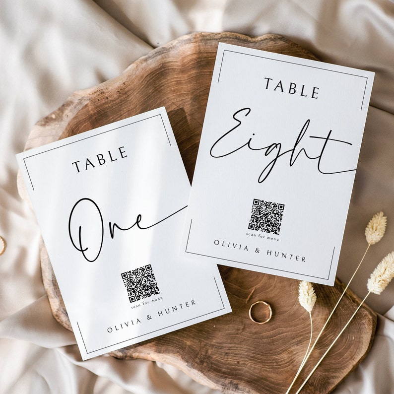 Table Number Signs QR Code, Wedding Table Numbers With QR Code, Modern ...