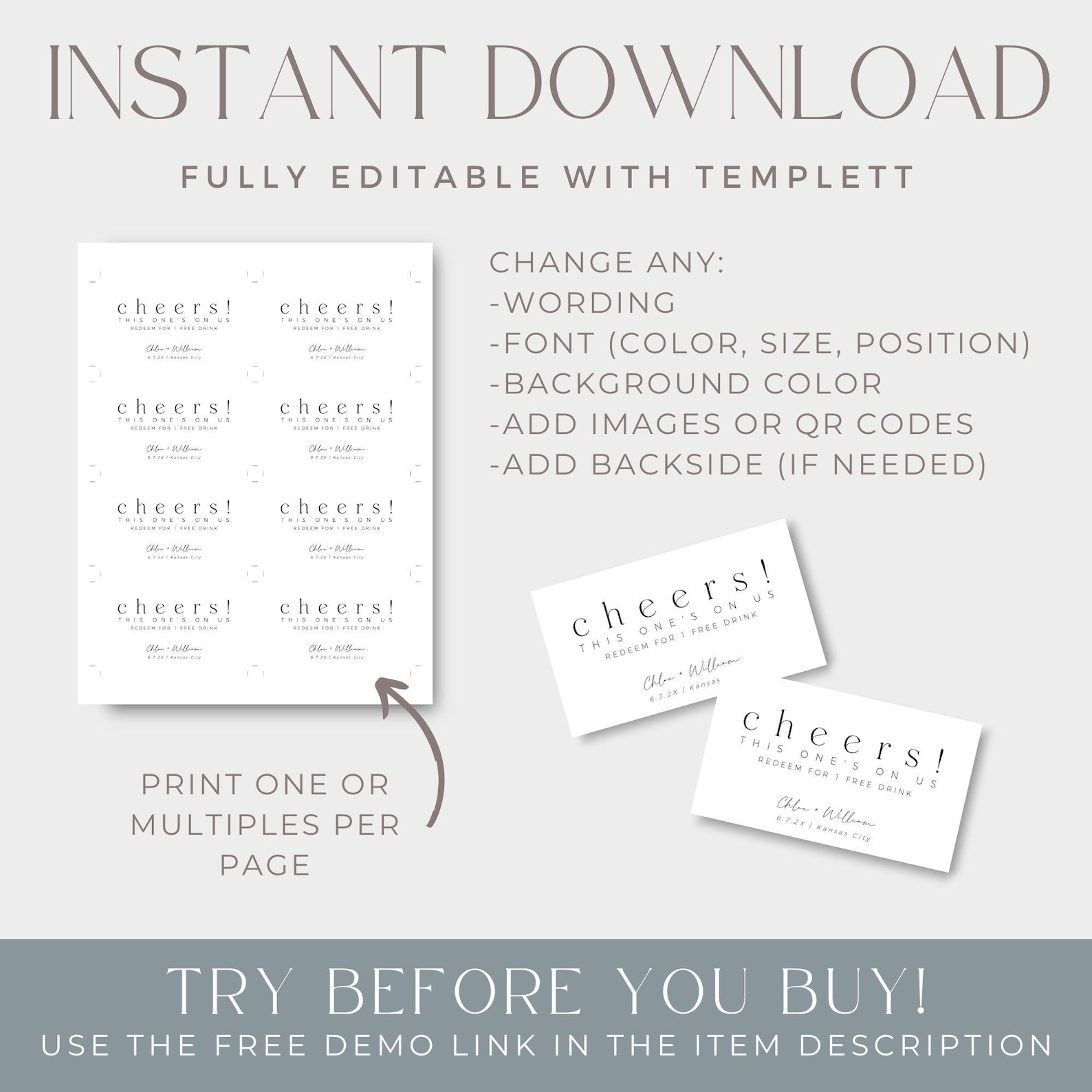 Drink Ticket Template, Editable Drink Ticket, Happy Hour Ticket ...