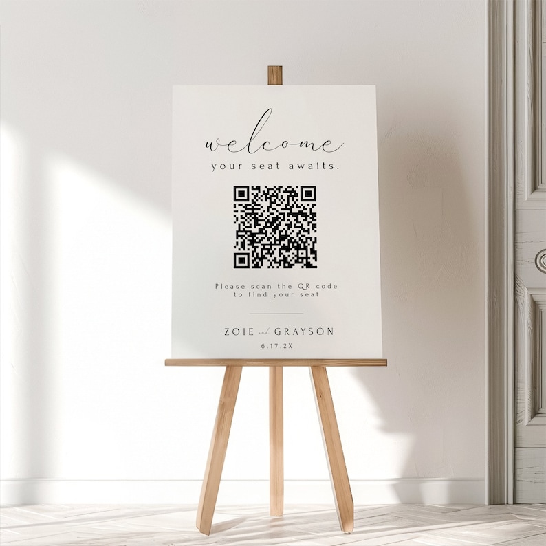 Seating Chart With QR Code, Wedding Welcome Sign Template, Digital ...