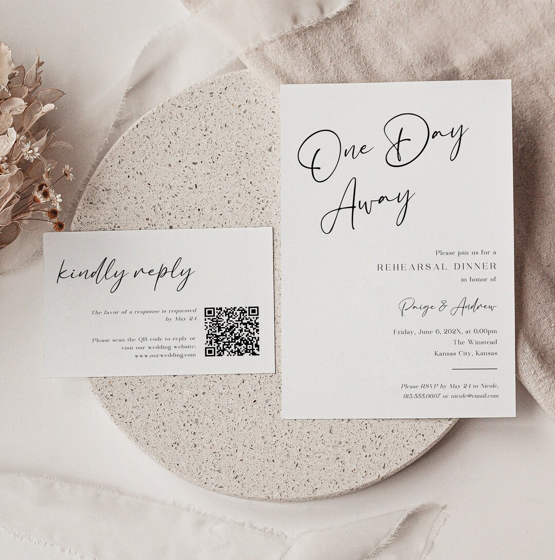 Rehearsal Dinner Invitation With RSVP Card, One Day Away Invitation ...