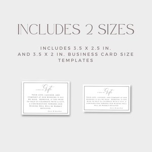 A Note on Gifts Wedding Invitation Enclosure Card Template, Honeymoon ...
