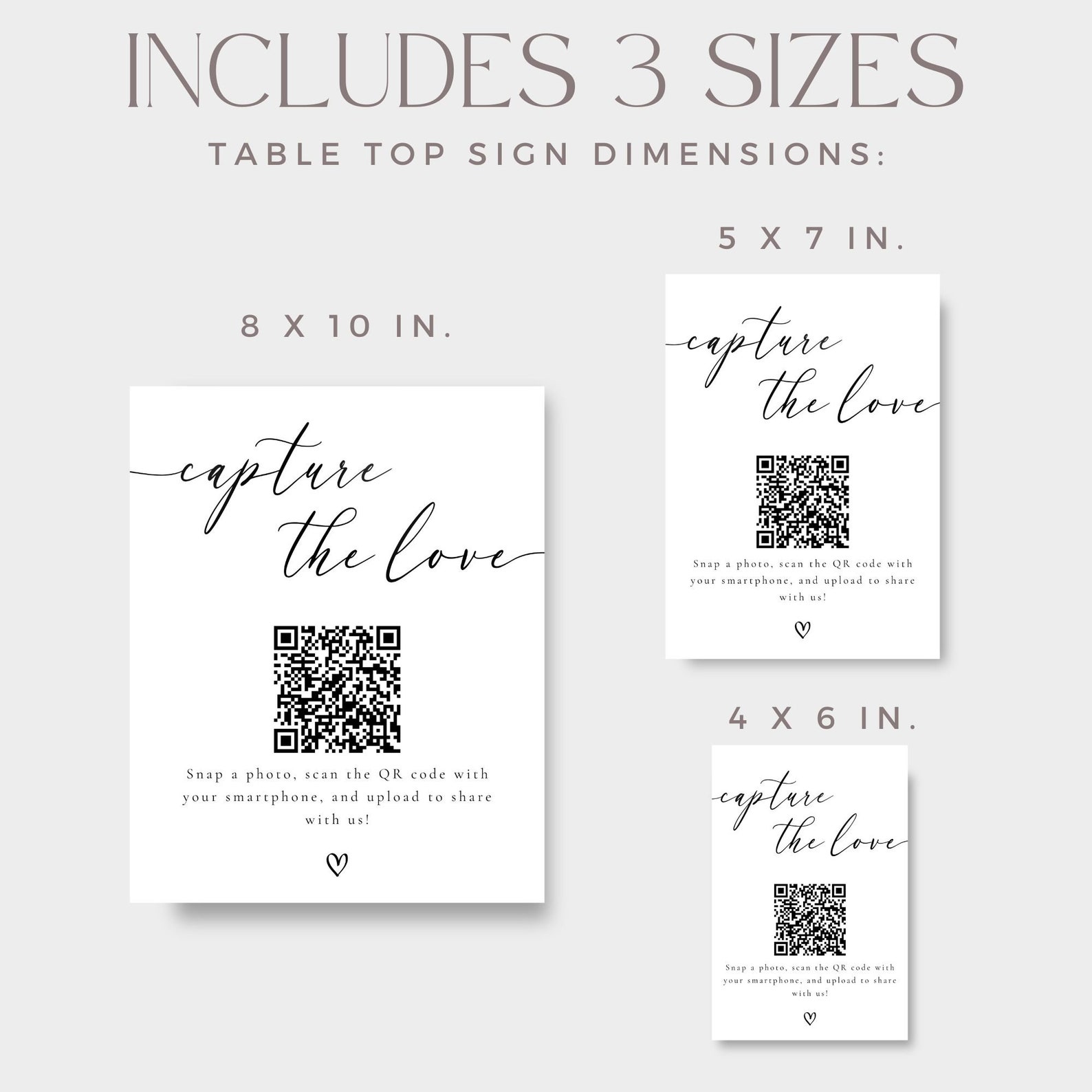 Capture the Love QR Code Wedding Sign Template, QR Code Photo Album ...