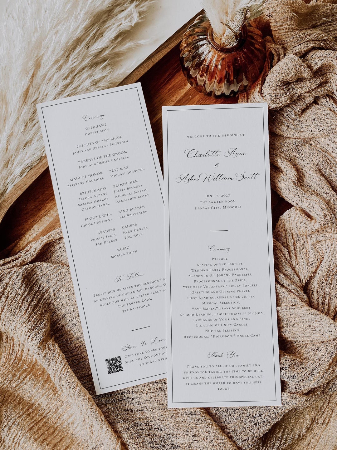 Traditional Wedding Program Template, One Page Catholic Program, QR ...