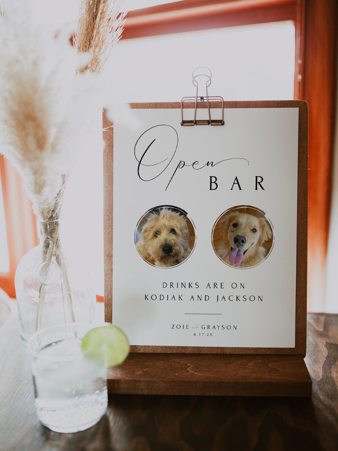 Open Bar Pet Wedding Sign, Open Bar Sign With Dog, Signature Cocktail ...