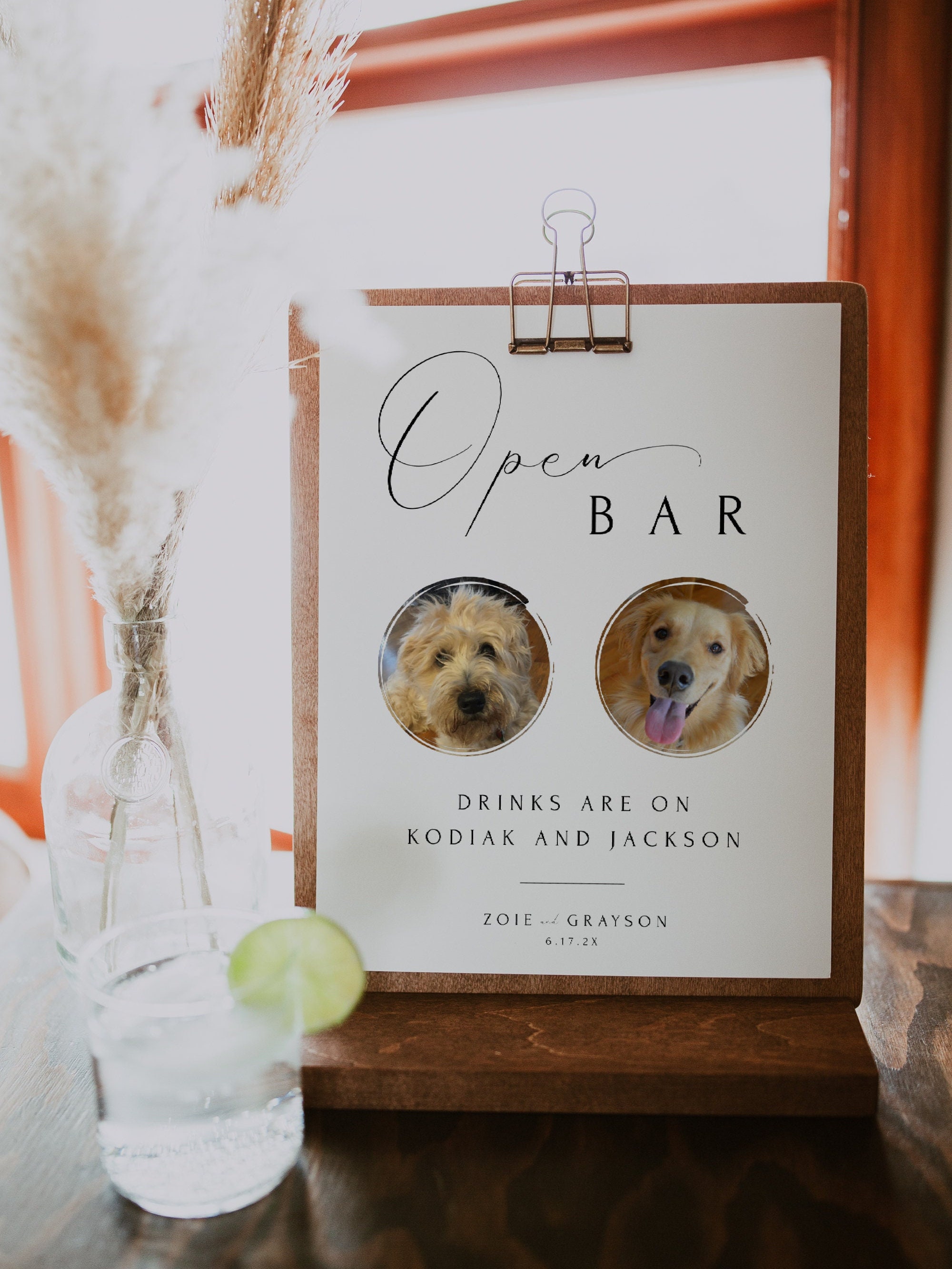 Open Bar Pet Wedding Sign, Open Bar Sign With Dog, Signature Cocktail ...