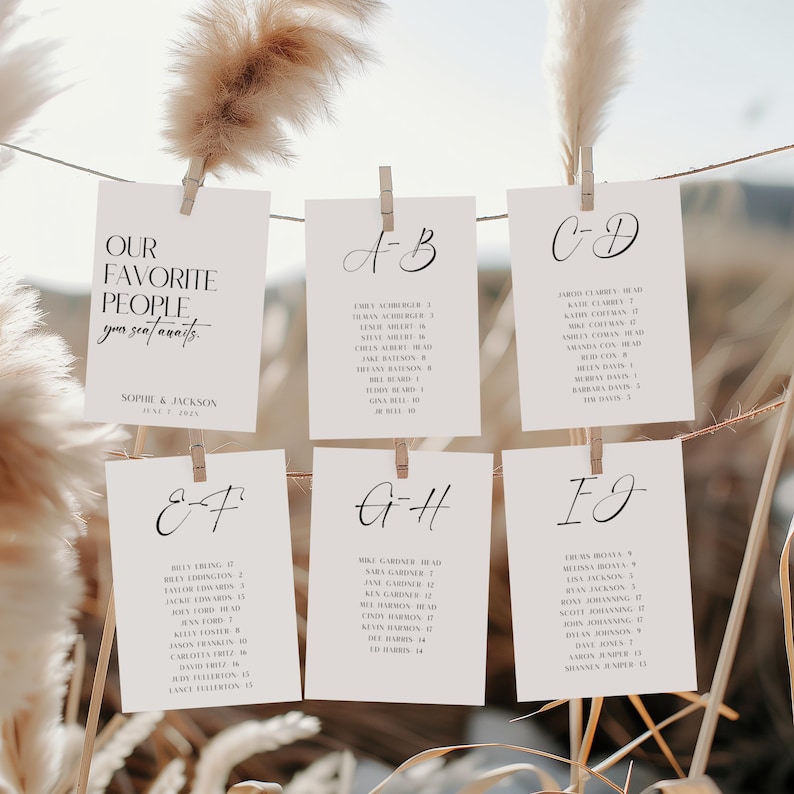 Alphabetical Seating Chart Wedding Mirror Cards Template, Minimalist ...