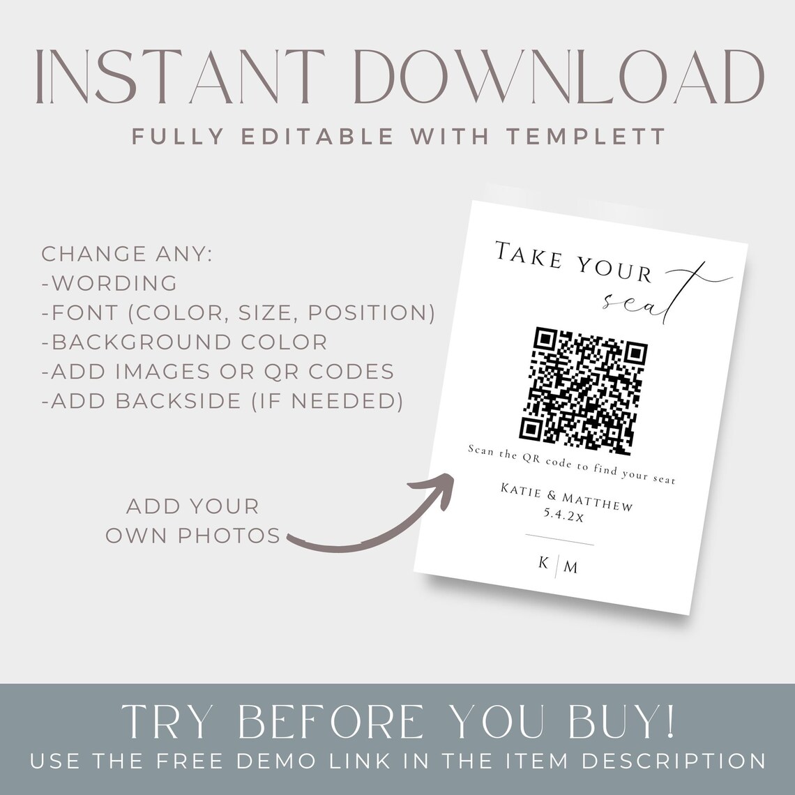 Seating Chart QR Code, QR Code Wedding Seating Chart, Take Your Seat ...