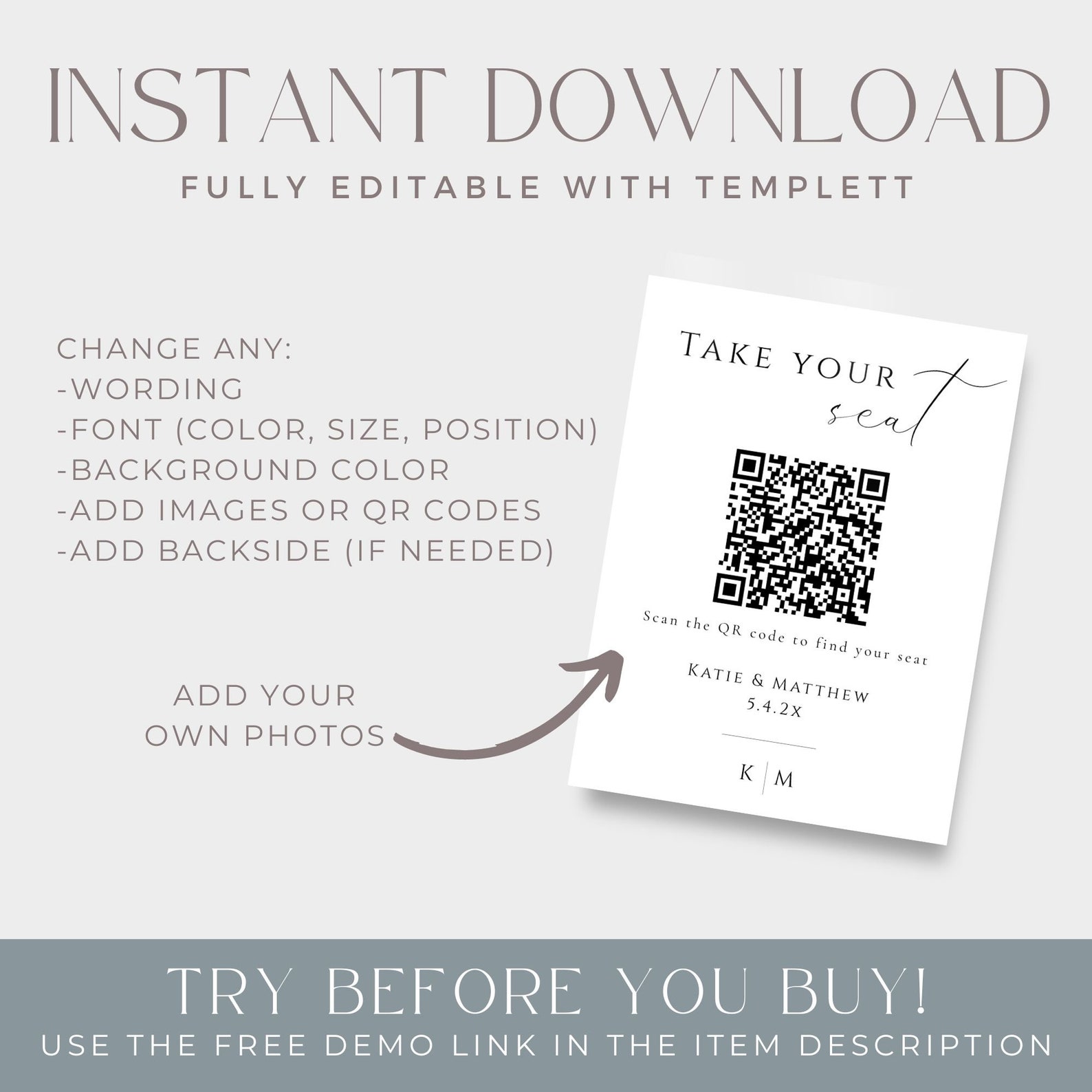 Seating Chart QR Code, QR Code Wedding Seating Chart, Take Your Seat ...