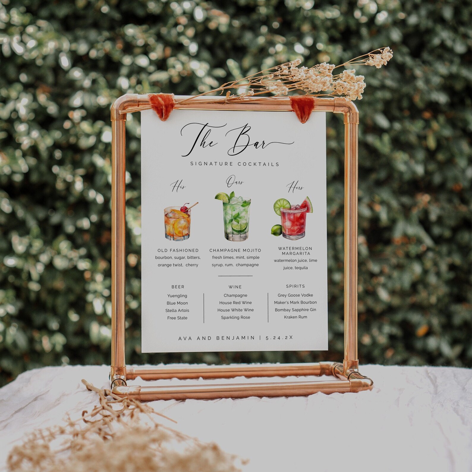 Digital Bar Menu 8x10, Cocktail Hour Bar Menu, Beer and Wine Bar Menu ...