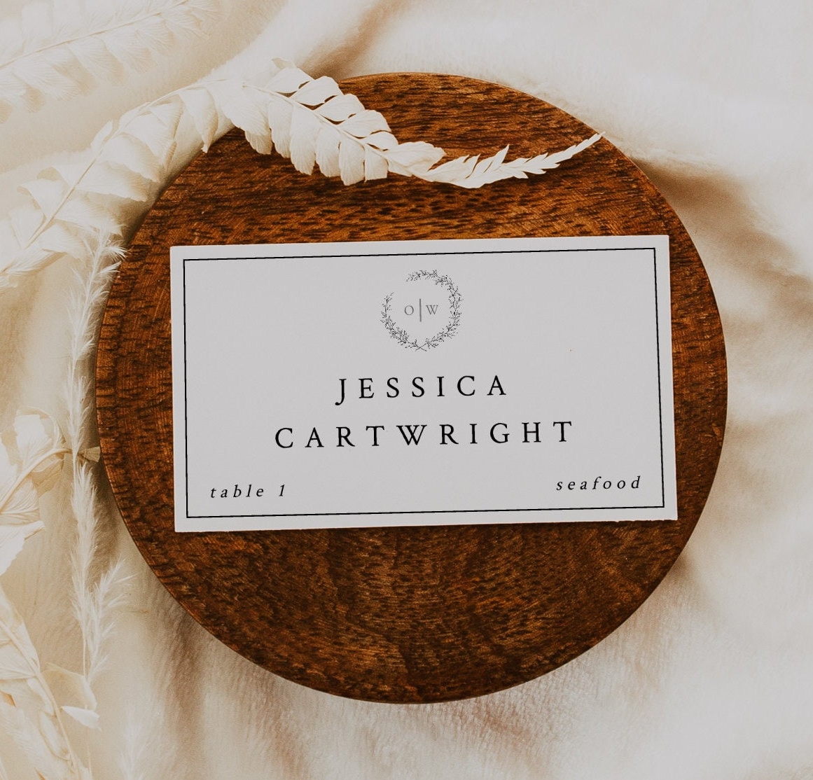 Place Card With Meal Option, Wedding Place Card Meal Choice, Monogram ...
