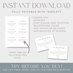 A Note on Gifts Card Template, Wedding Invitation Enclosure Card ...