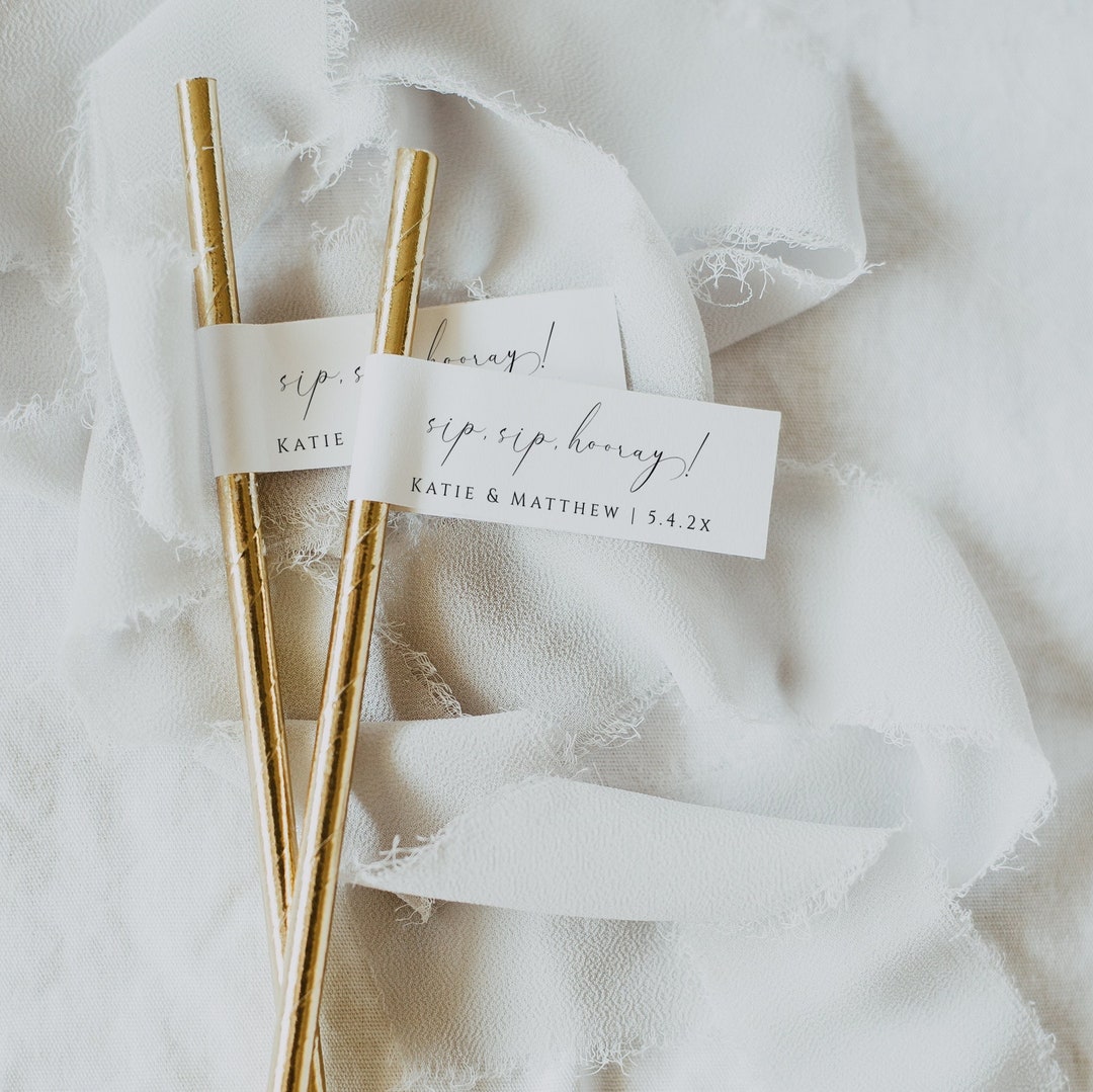 Straw Tag Template, Elegant Bar Sign, Mini Drink Straw Flag, Modern ...