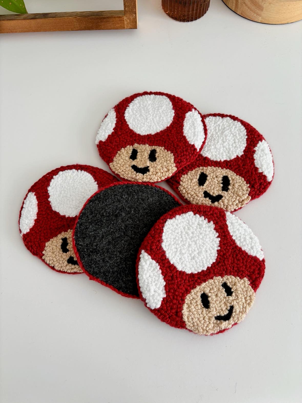 Toad Mushroom Needle Punch Coaster, Mushroom Coaster, Mug Rug, Coffee ...