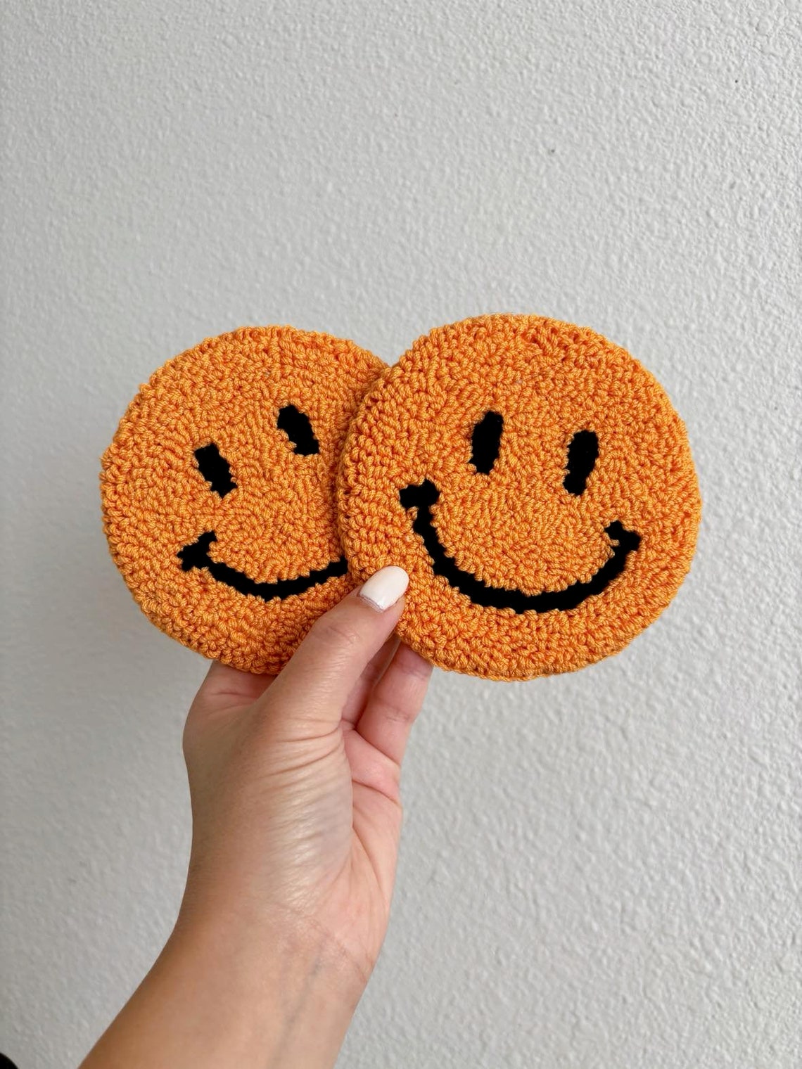 Smiley Face Needle Punch Coaster, Coffee Coaster, Office Decor, Tufted ...