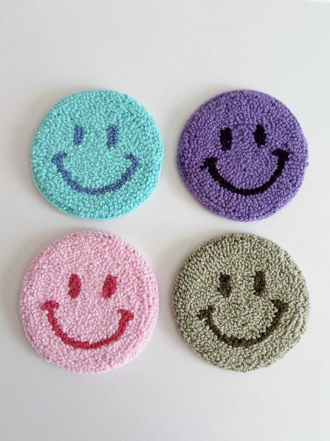 Smiley Face Needle Punch Coaster, Tufted Mug Rug, Gifts for Friends ...
