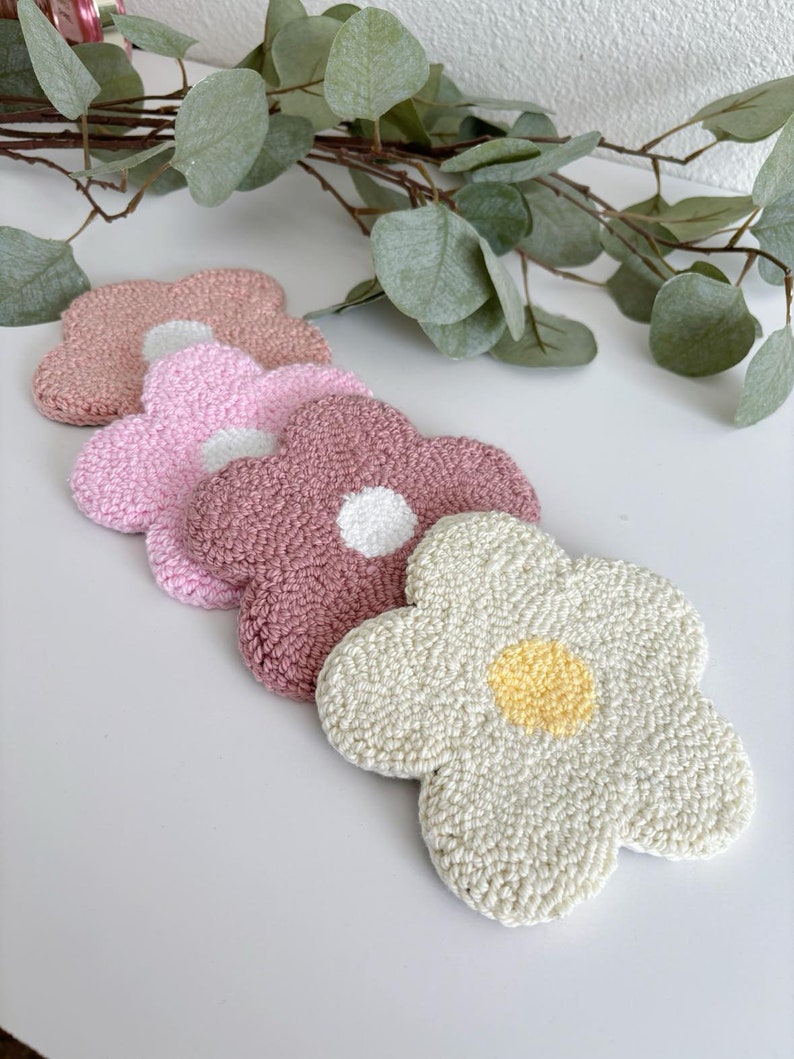 Flower Coaster, Punch Needle Coaster, Floral Decor, Gifts for Her, Cute ...