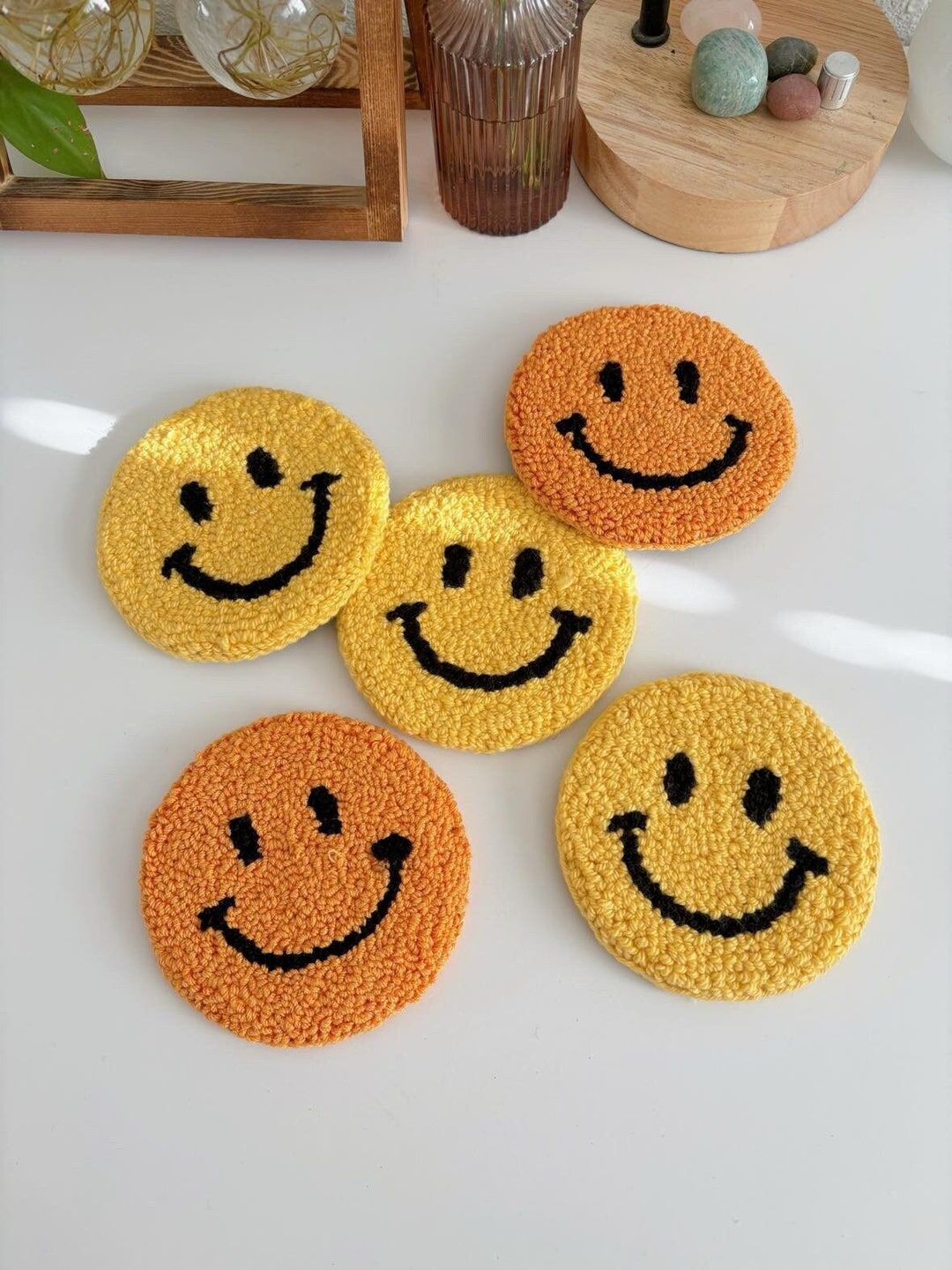 Smiley Face Needle Punch Coaster, Coffee Coaster, Office Decor, Tufted ...