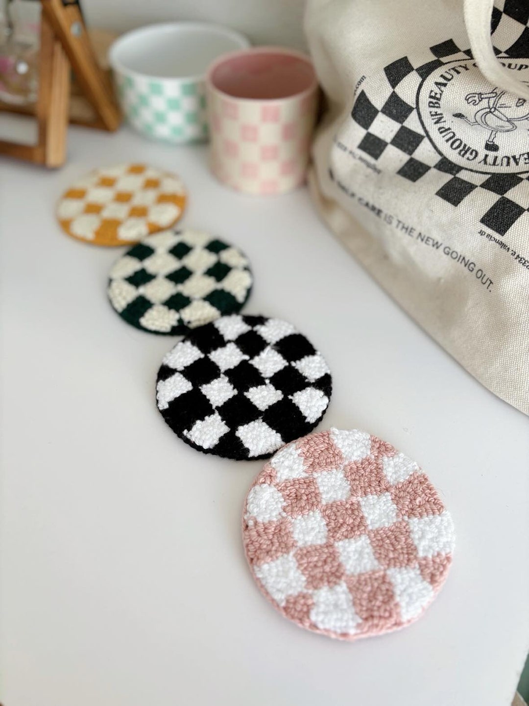 Checkerboard Print Coaster, Mug Rug, Checker Print Decor, Desk Home ...