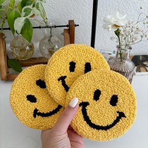 Smiley Face Needle Punch Coaster, Coffee Coaster, Office Decor, Tufted ...