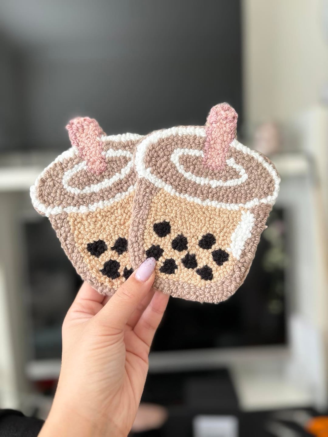 Boba Coaster, Gifts for Boba Lovers, Bubble Tea, Needle Punch Coaster ...