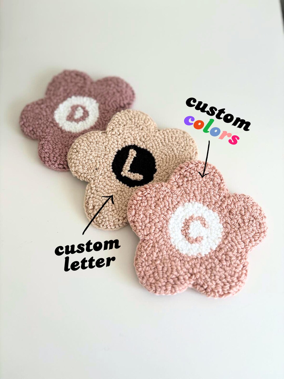 Personalized Coaster, Custom Flower Coaster Gift, Punch Needle Coaster ...