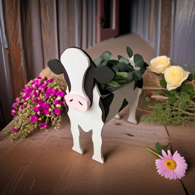 Wooden Cow Planter - Etsy