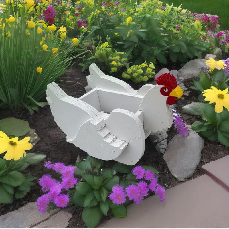 Wooden Chicken Planter - Etsy
