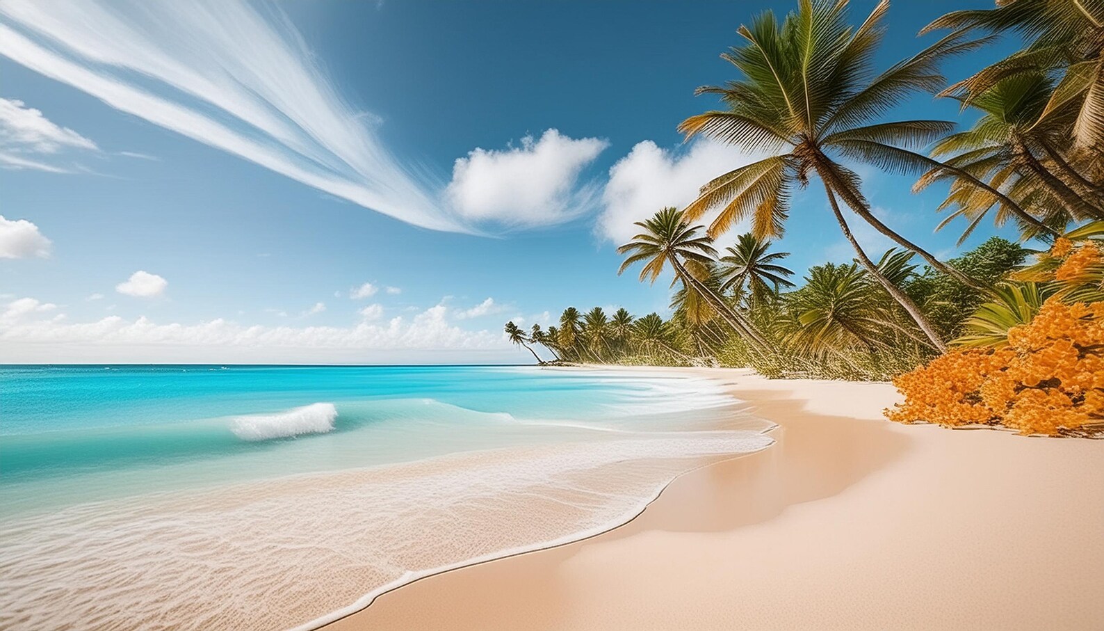 Beach Scene, Tropical Beach, Ocean Background, Beach and Palm Trees ...